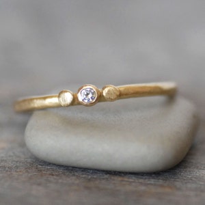 Tiny Diamond and Gold Wedding Ring, Skinny Diamond Ring, Classic ...