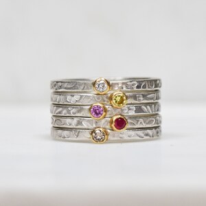 Tiny Birthstone Stacking Ring, Solid 18k Gold and Silver Stack Ring ...