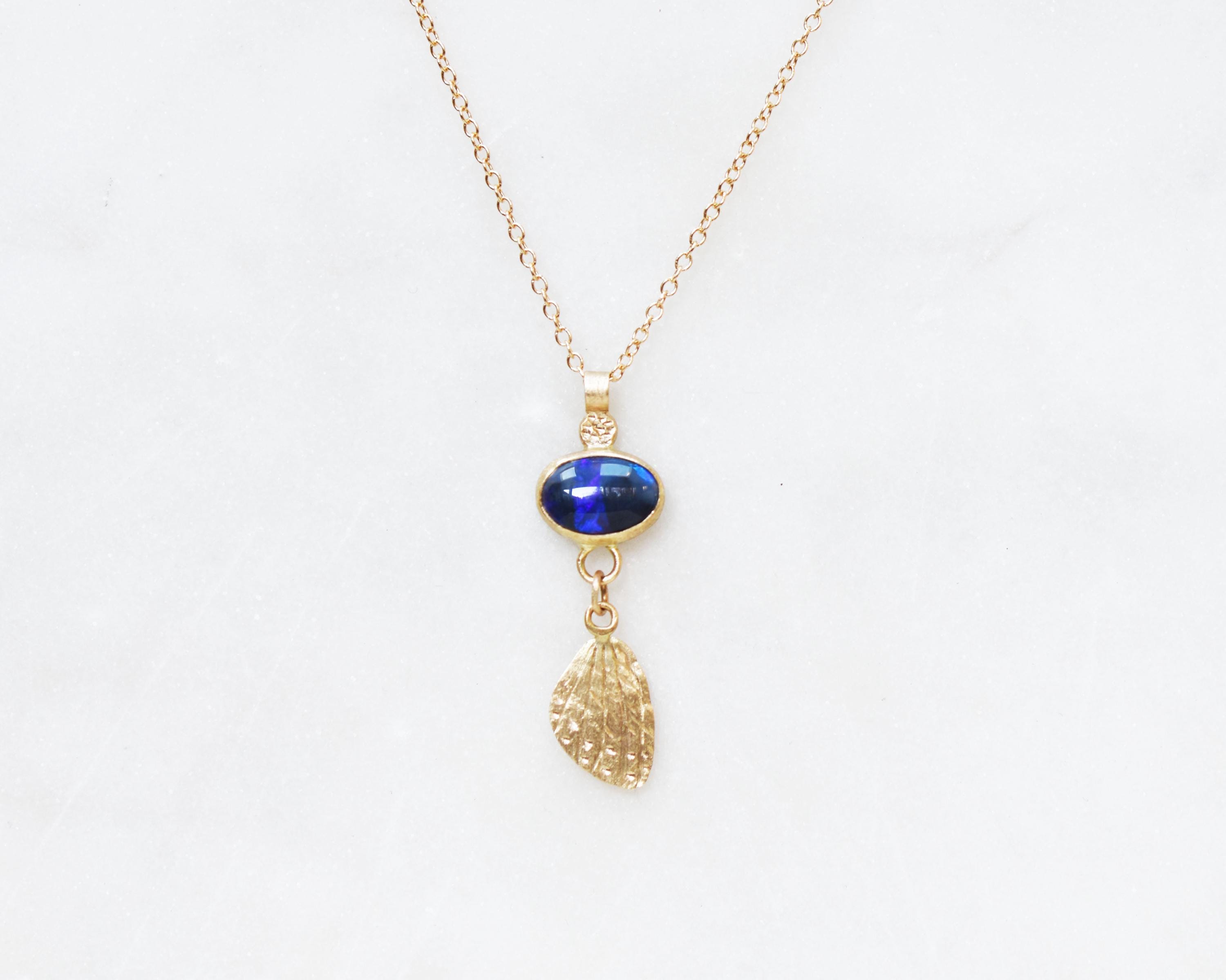 Lightning Ridge Opal Blue Butterfly Necklace, 14k Gold Opal Necklace ...