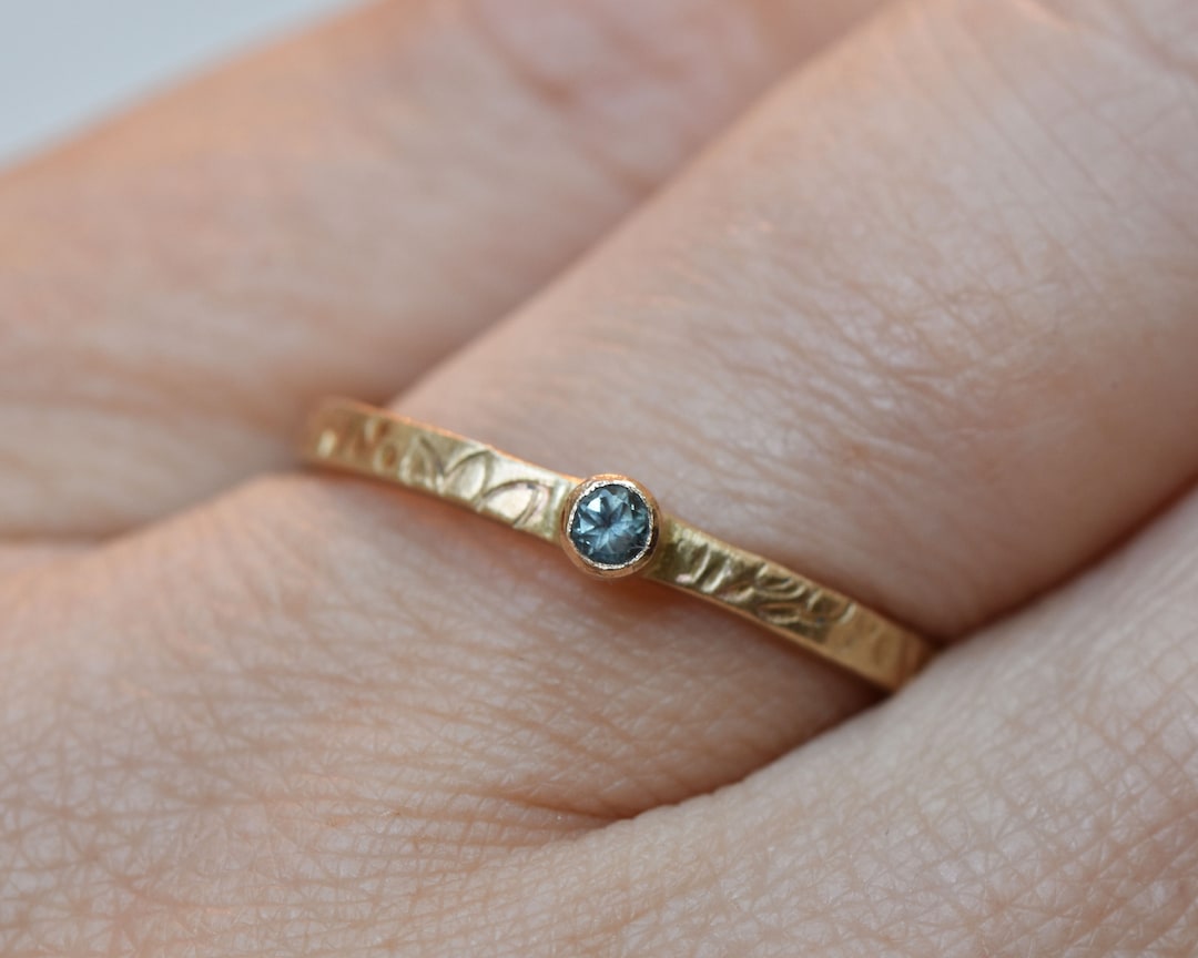 Diamond or Birthstone Nectar Ring, 14k Gold Birthstone Stacking Ring ...