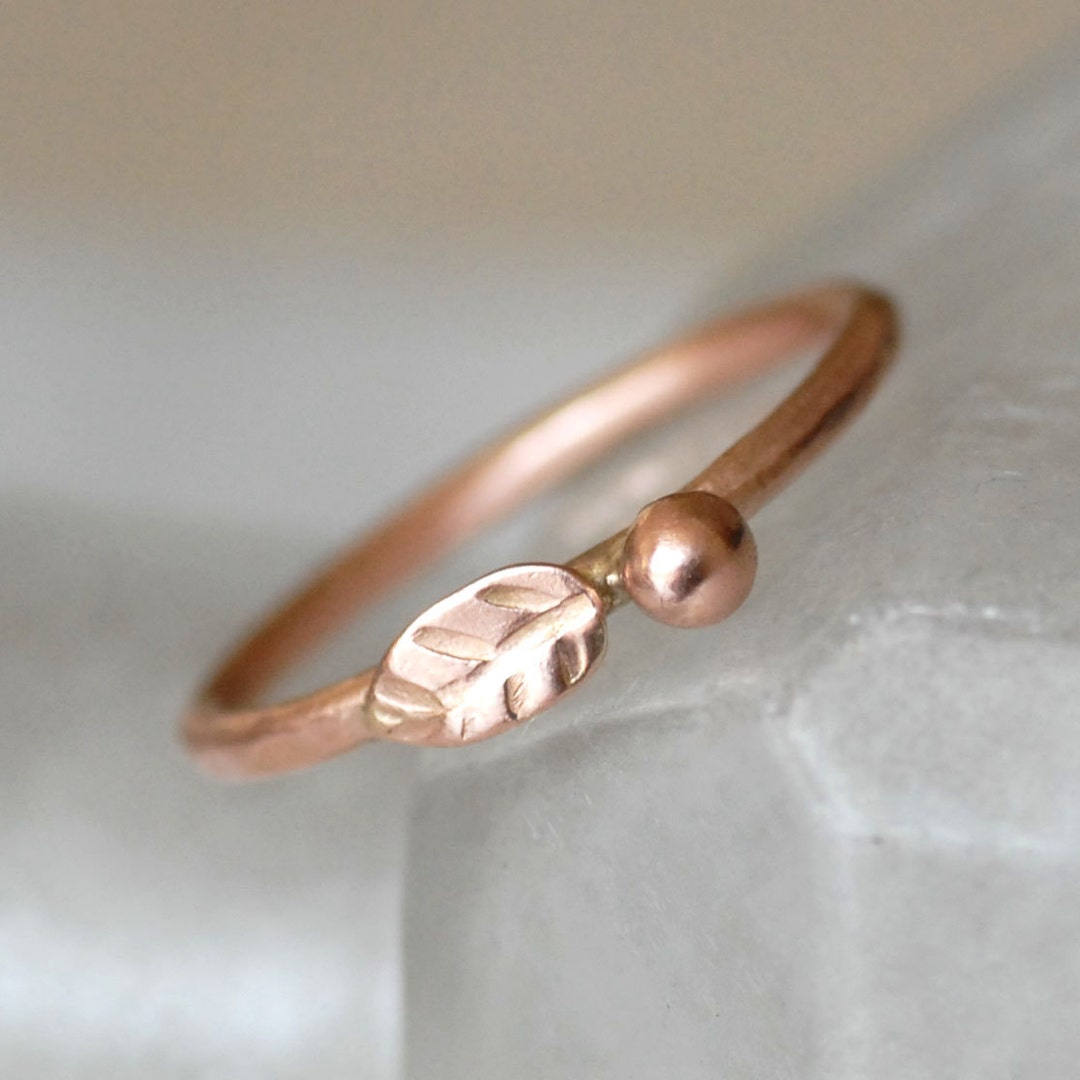 Rose Gold Leaf Ring, Leaf and Flower Bud Wedding Ring, Recycled Gold ...