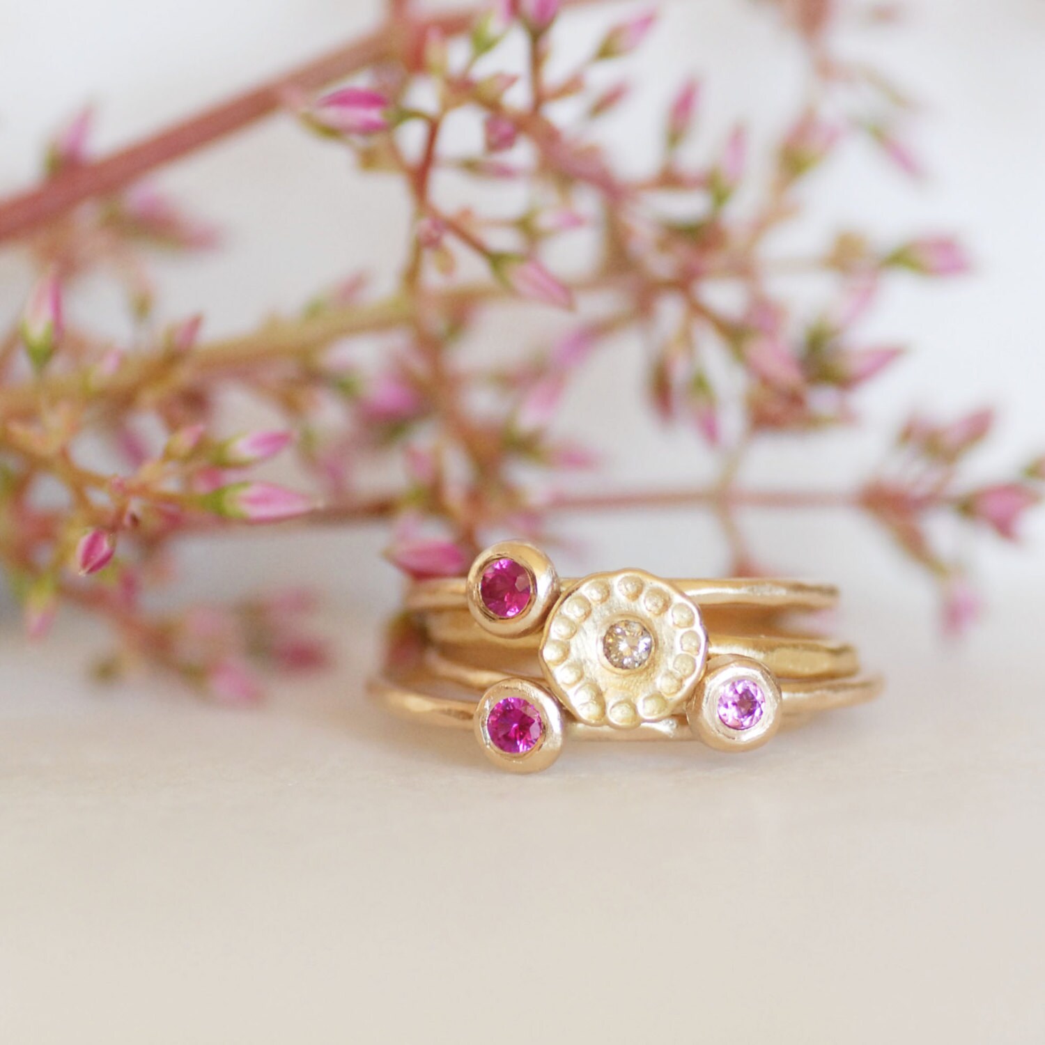 Diamond Wildflower Ring Choose Diamond Color Center Gold | Etsy