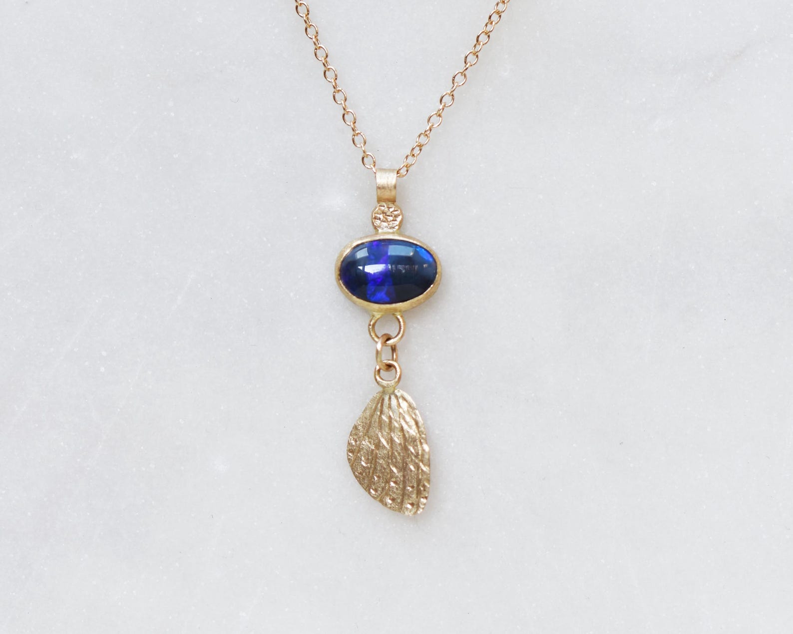 Lightning Ridge Opal Blue Butterfly Necklace, 14k Gold Opal Necklace ...