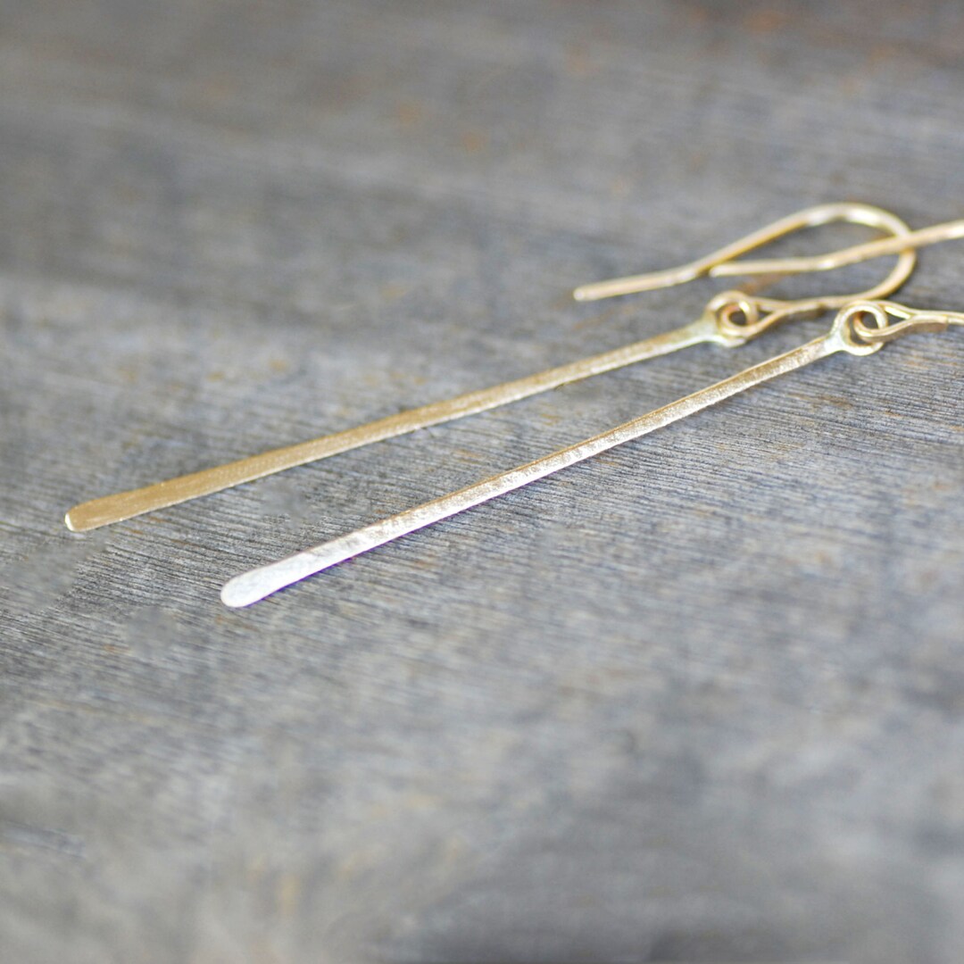 Long Skinny Gold Thread Earrings, Recycled Gold Dangles, Gold Thread ...