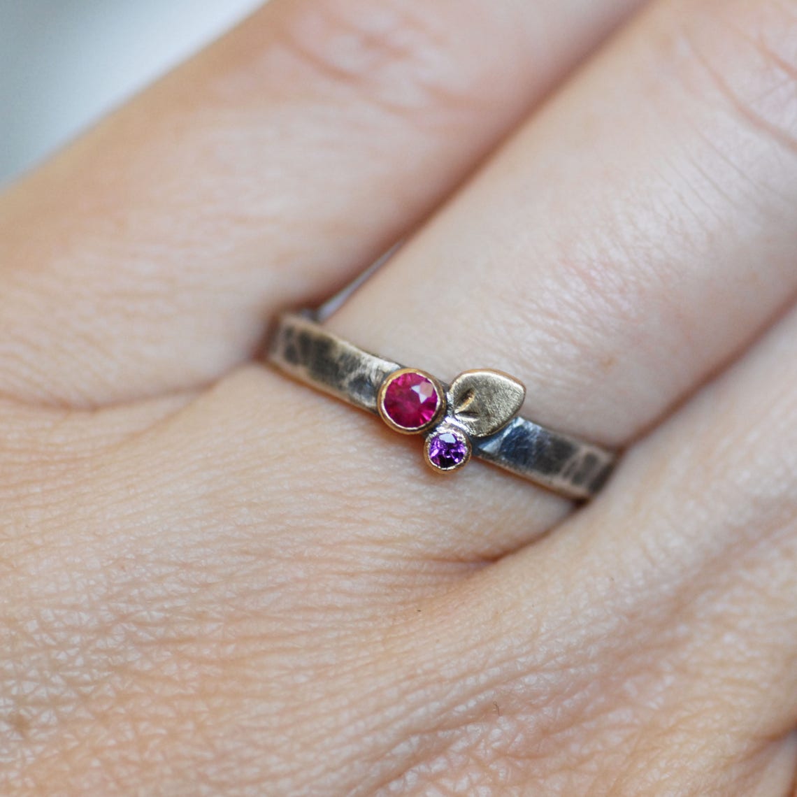 Ruby and Garnet Bloom Ring SOLID 18k Gold and Sterling - Etsy UK