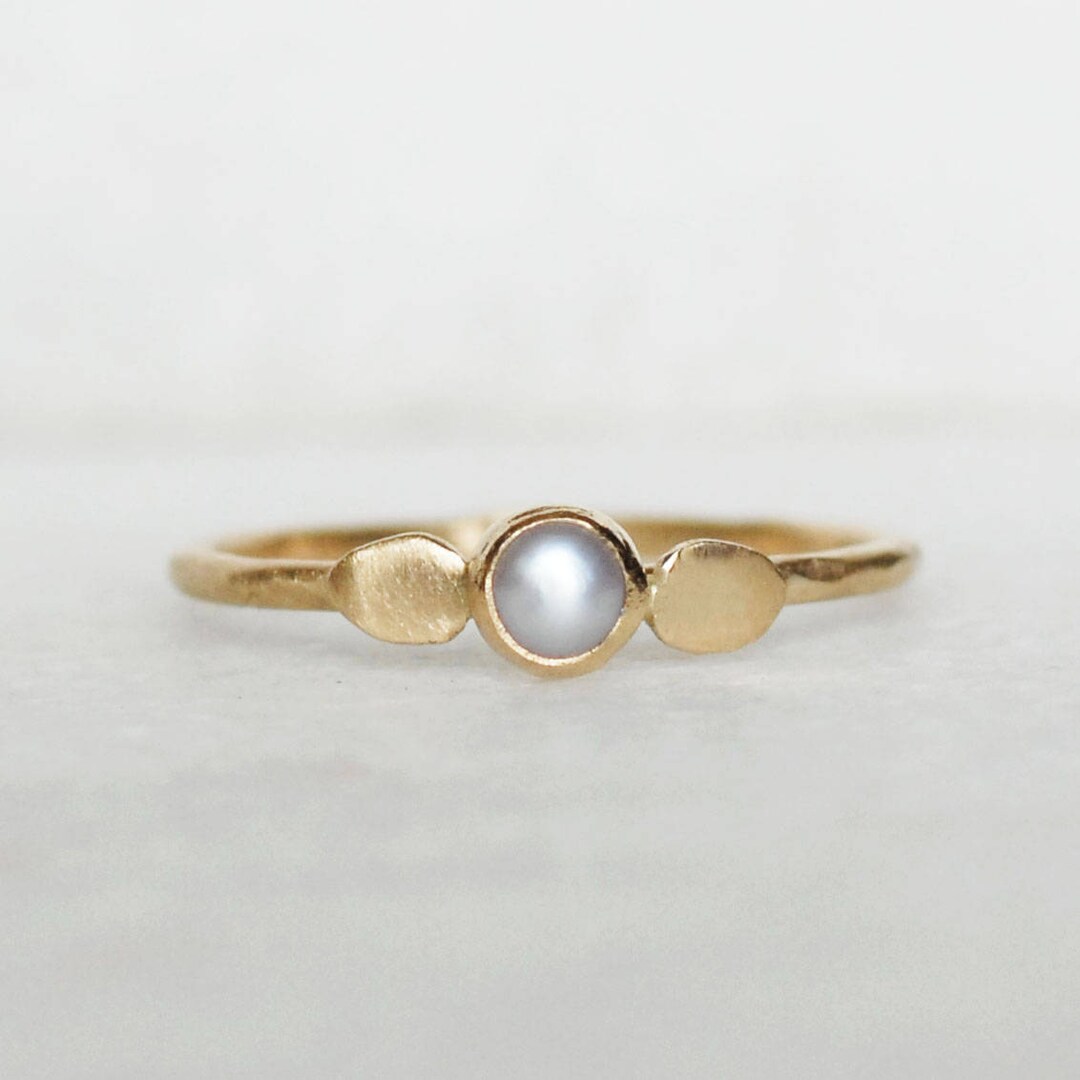 Pearl Petal Stacking Ring, Pearl Ring and Solid 14k Gold, June ...
