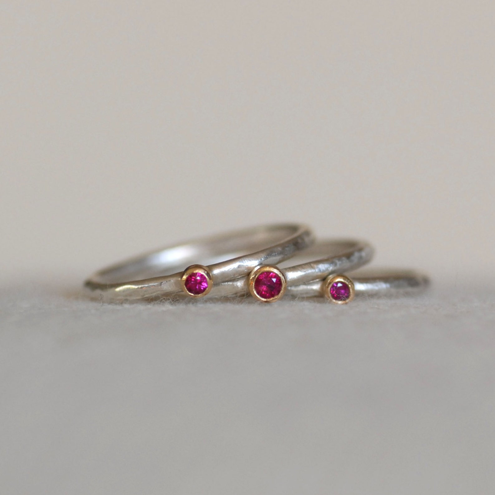 Tiny Ruby Ring Set SOLID 18k Gold and Silver Stack Rings Set - Etsy