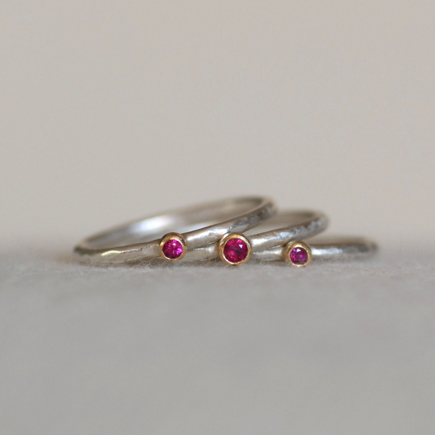 Tiny Ruby Ring Set SOLID 18k Gold and Silver Stack Rings Set - Etsy