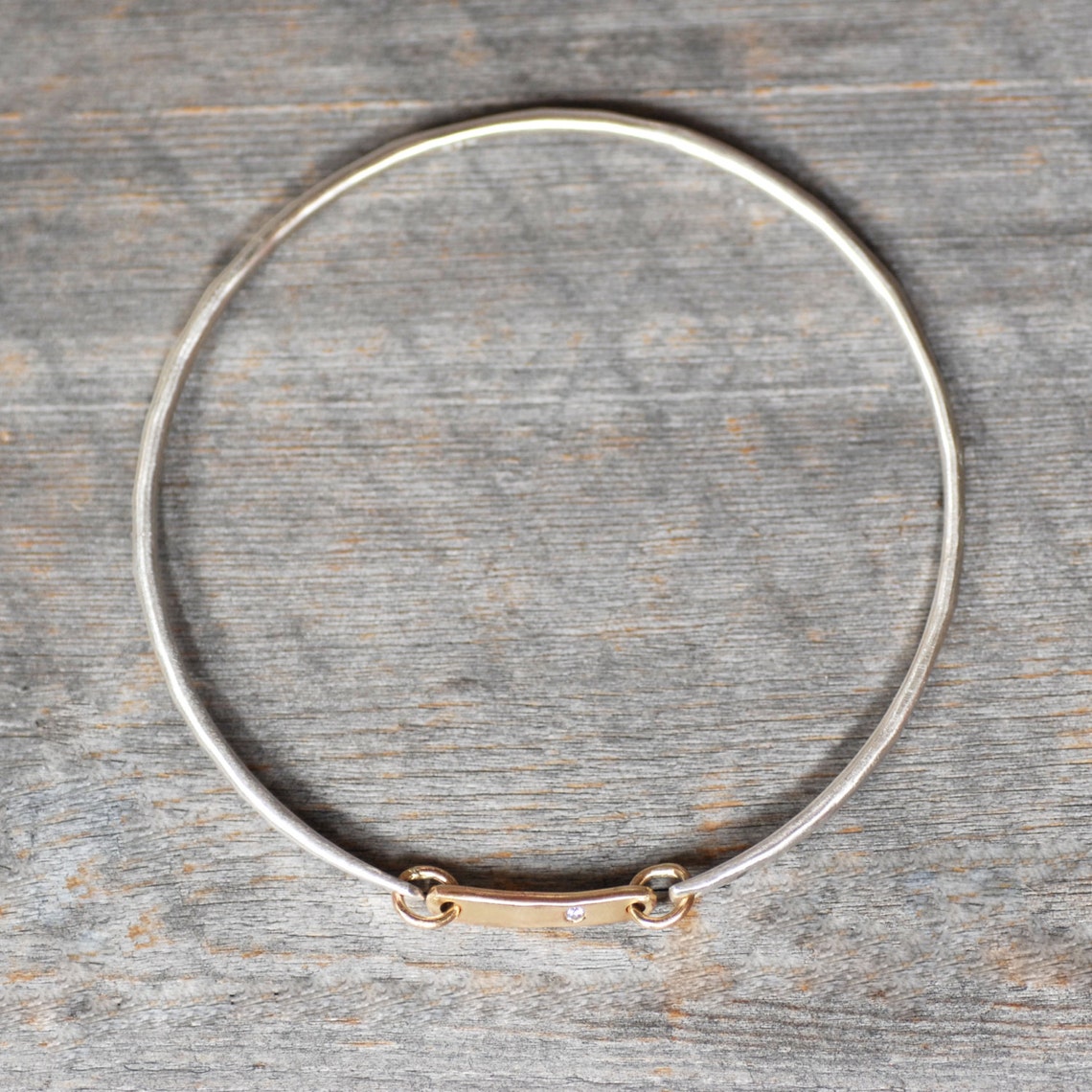 Diamond Bar Bangle Sterling Silver 14k Gold Link Bangle - Etsy