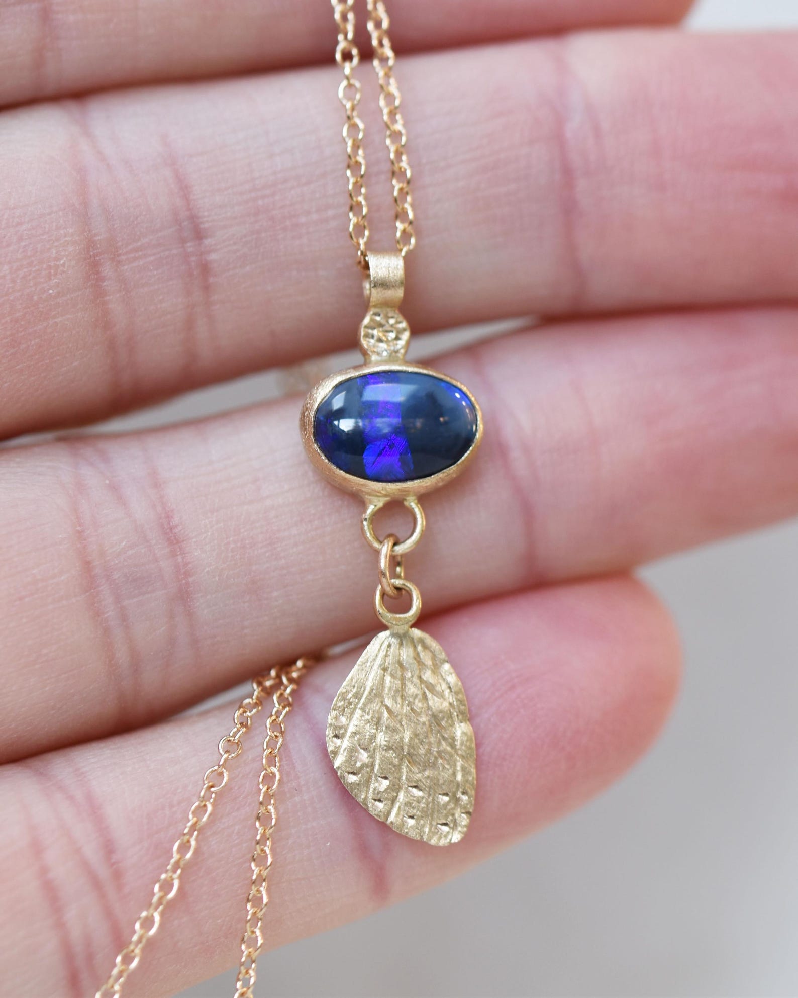 Lightning Ridge Opal Blue Butterfly Necklace, 14k Gold Opal Necklace ...