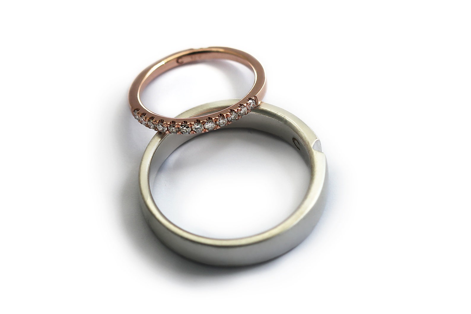 Mixed Metal Wedding Bands Set His and Hers Unique Matching | Etsy