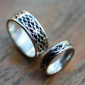 Celtic Wedding Rings Set, Two Tone Ring, Wedding Ring Set, Viking ...