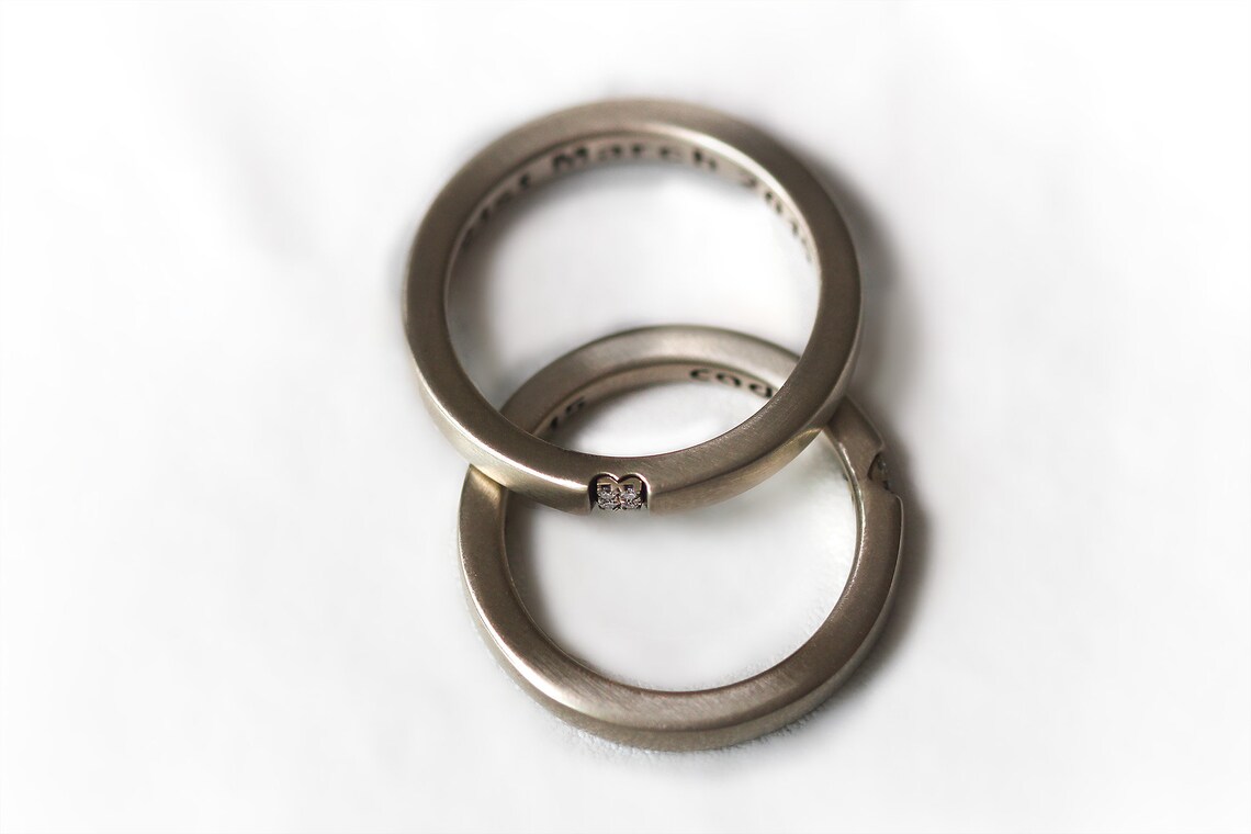 COUPLE Rings-thin Wedding Band White Gold Natural Look in - Etsy