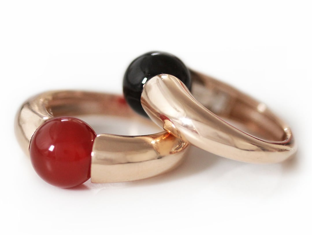 Red Stone Ring in Rose Gold Simple Ring Design, Solitaire Gemstone Ring ...