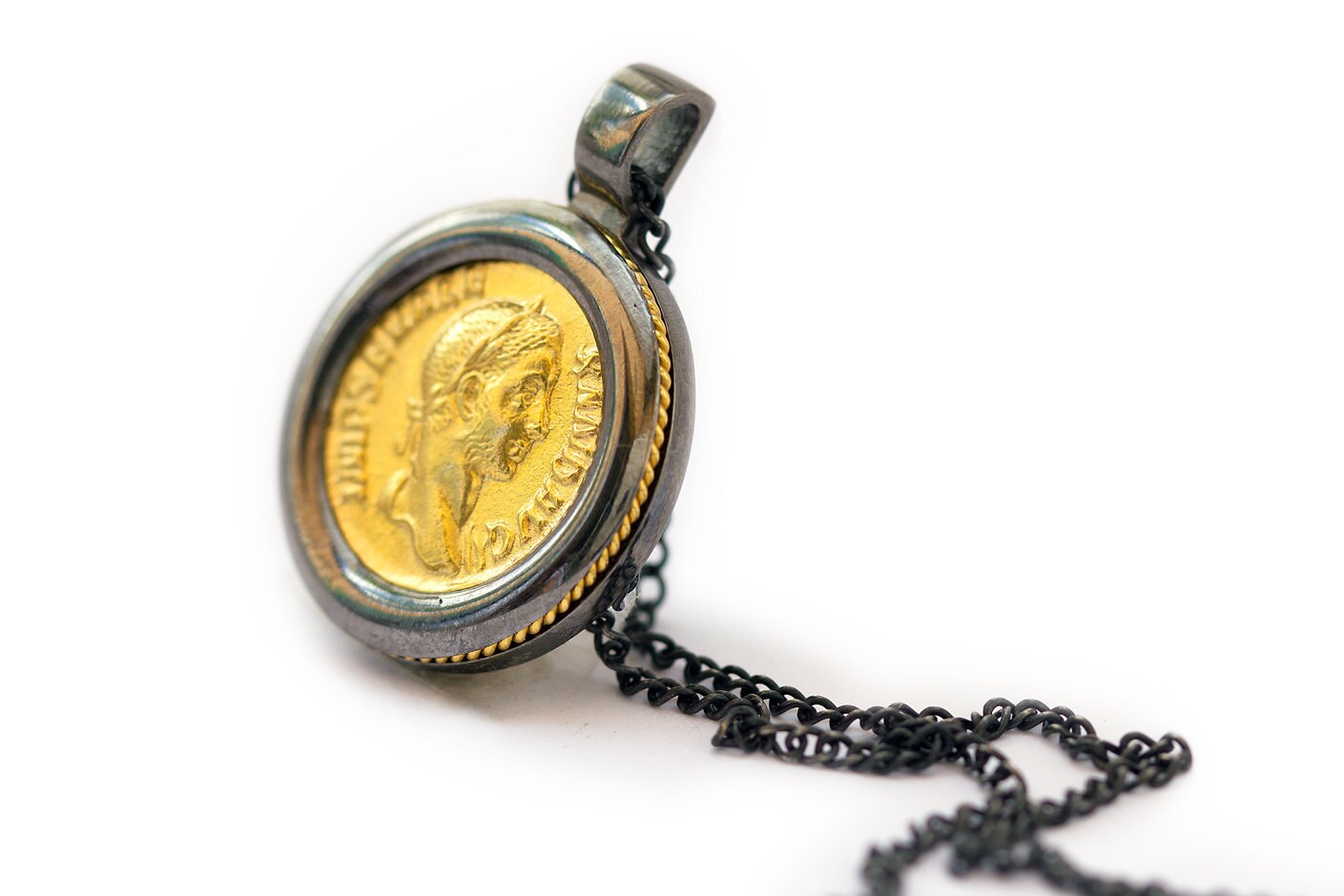Mens Necklace Mens Jewelry Coin Pendant black - Etsy