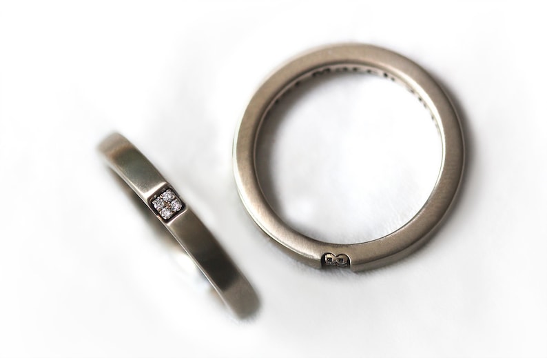 COUPLE Rings-thin Wedding Band White Gold Natural Look in - Etsy