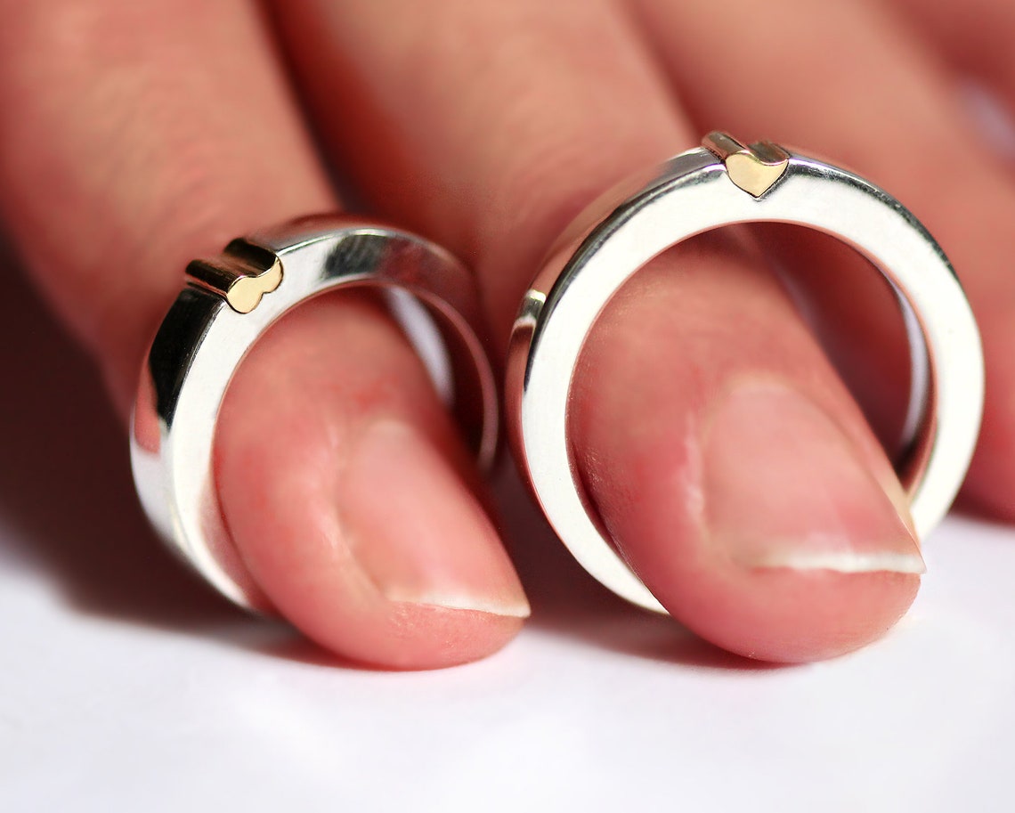Magnet Split Heart Ring Set His and Her Promise Ring - Etsy