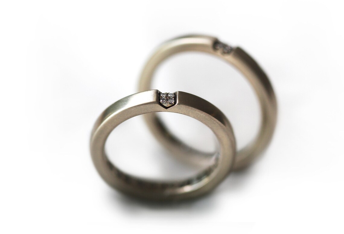 COUPLE Rings-thin Wedding Band White Gold Natural Look in - Etsy