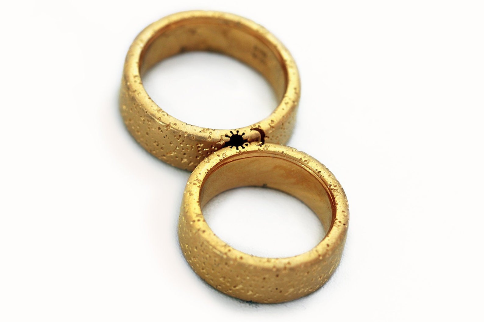 Men Engagement Ring Gold Sun and Moon Ring Set Unique Rustic - Etsy