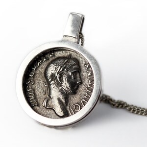 Coin Necklace With a Roman Emperor in Sterling Silver and Black Finish ...