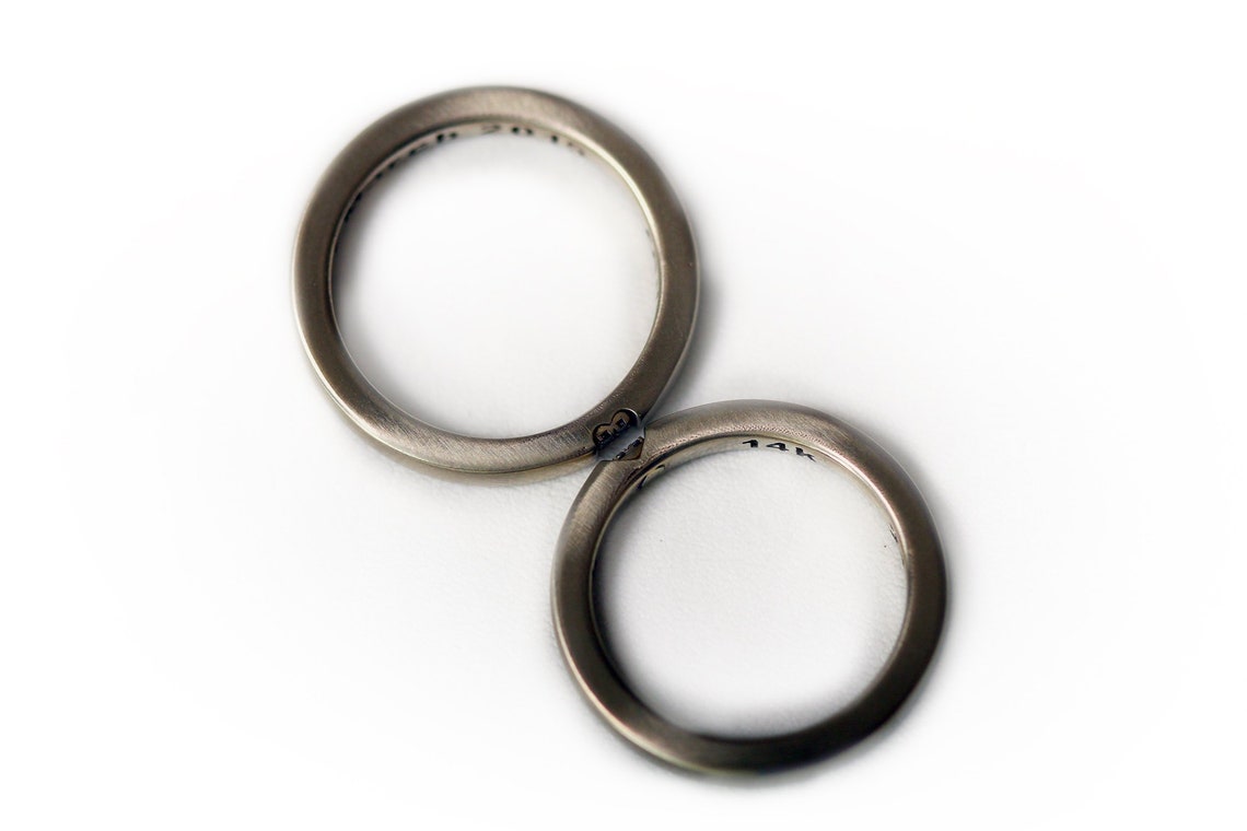 COUPLE Rings-thin Wedding Band White Gold Natural Look in - Etsy