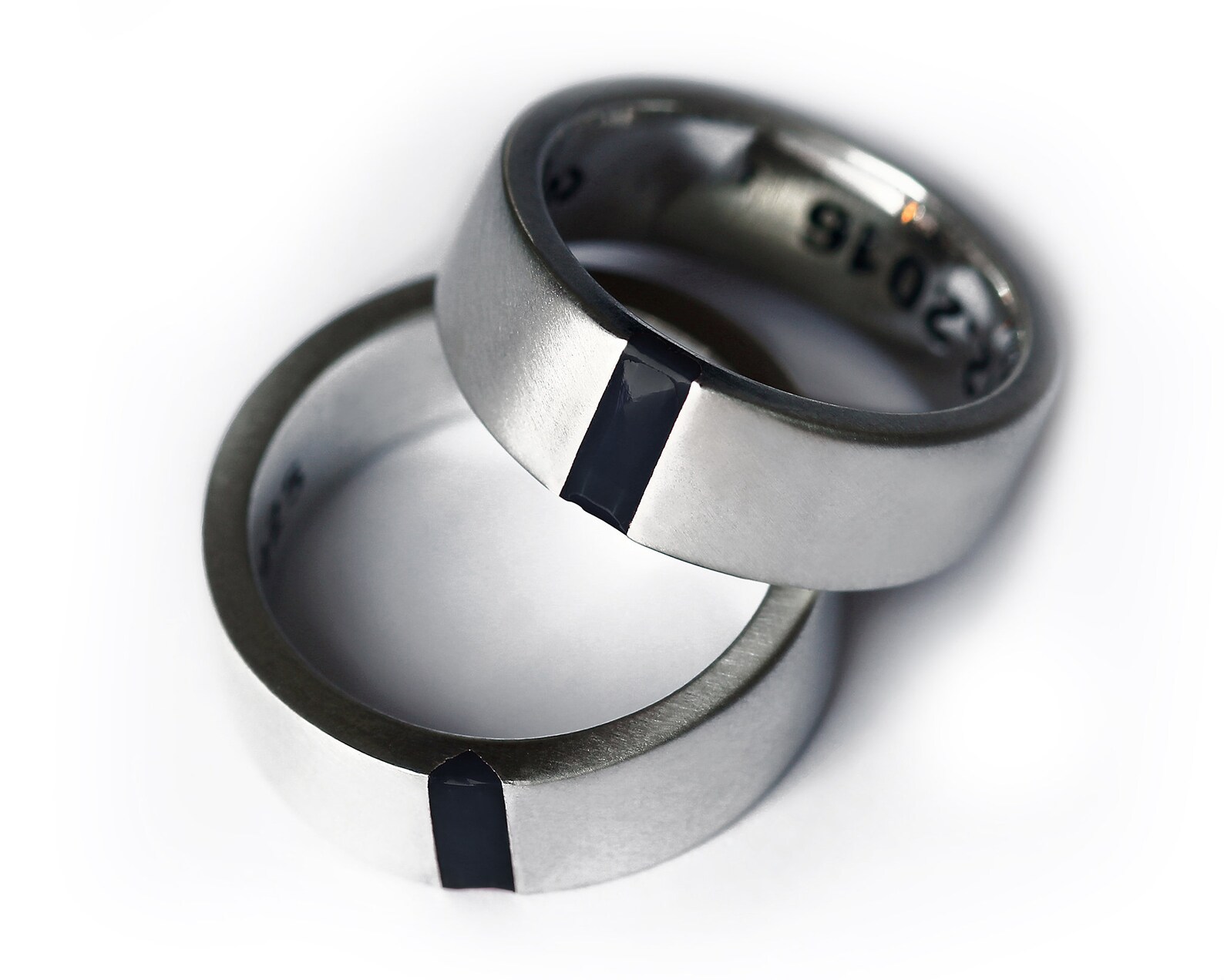 Black Heart Wedding Ring Set, Couple Ring, 14k White Gold Wedding Band ...