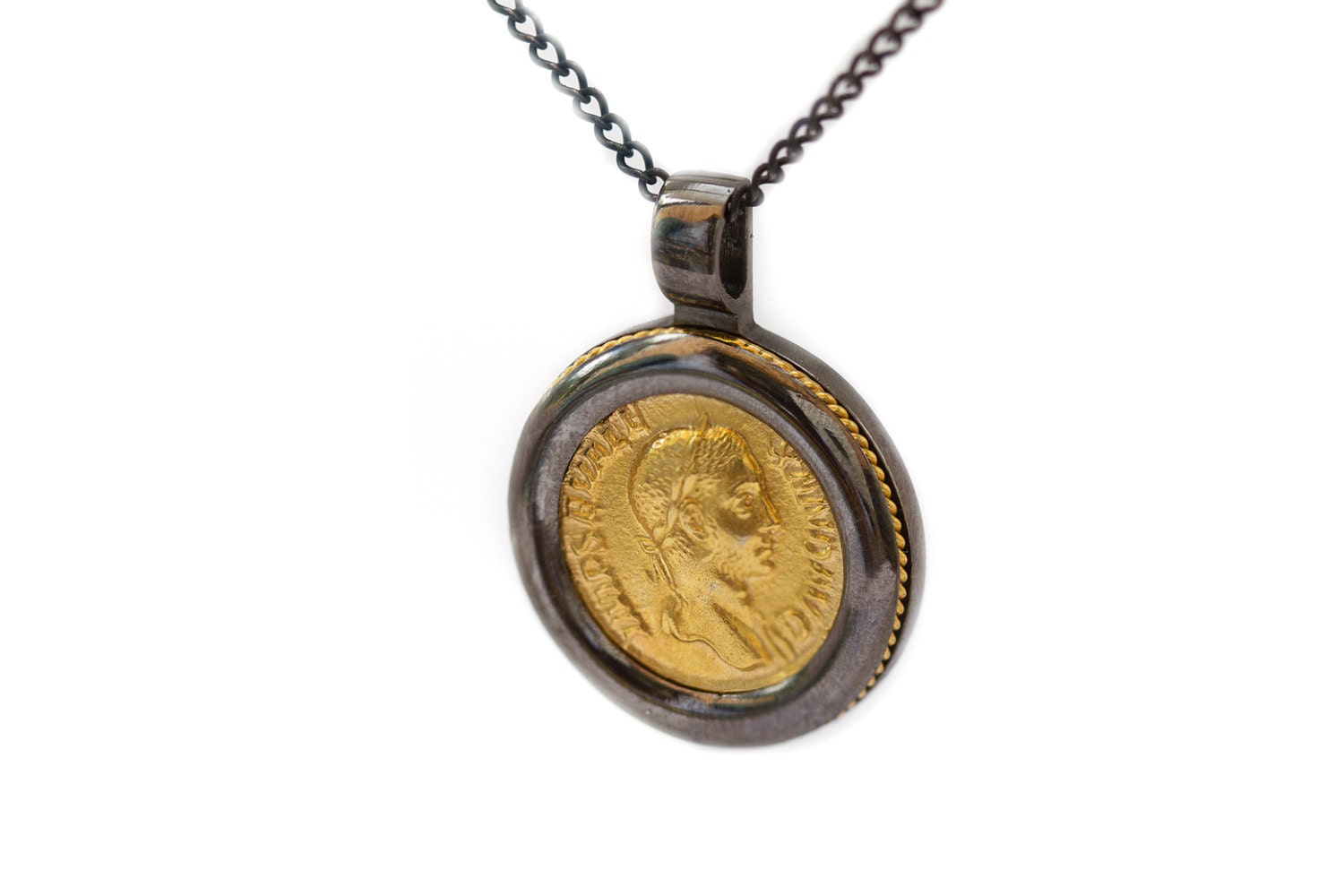 Mens Necklace Mens Jewelry coin pendant black | Etsy