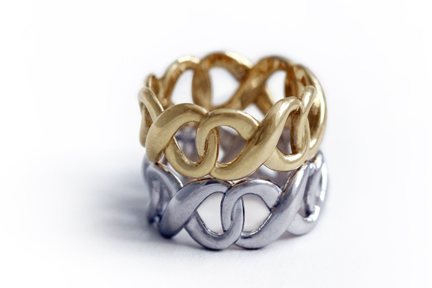 Infinity Ring, Gold Band Set, Promise Ring for Him and Her, Mens Gold ...