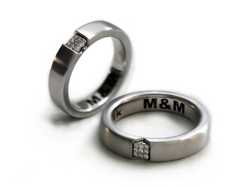 Gold Heart Rings Mens Wedding Band Wedding Ring Set Couples | Etsy