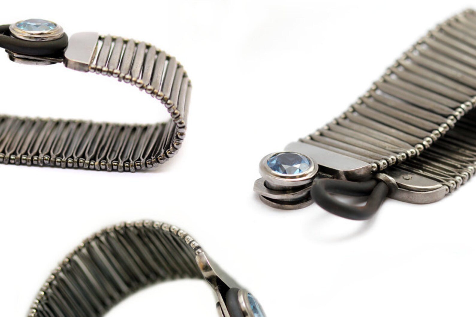 Black Plated Sterling Silver Bracelet, Blue Aquamarine Gemstone - Etsy