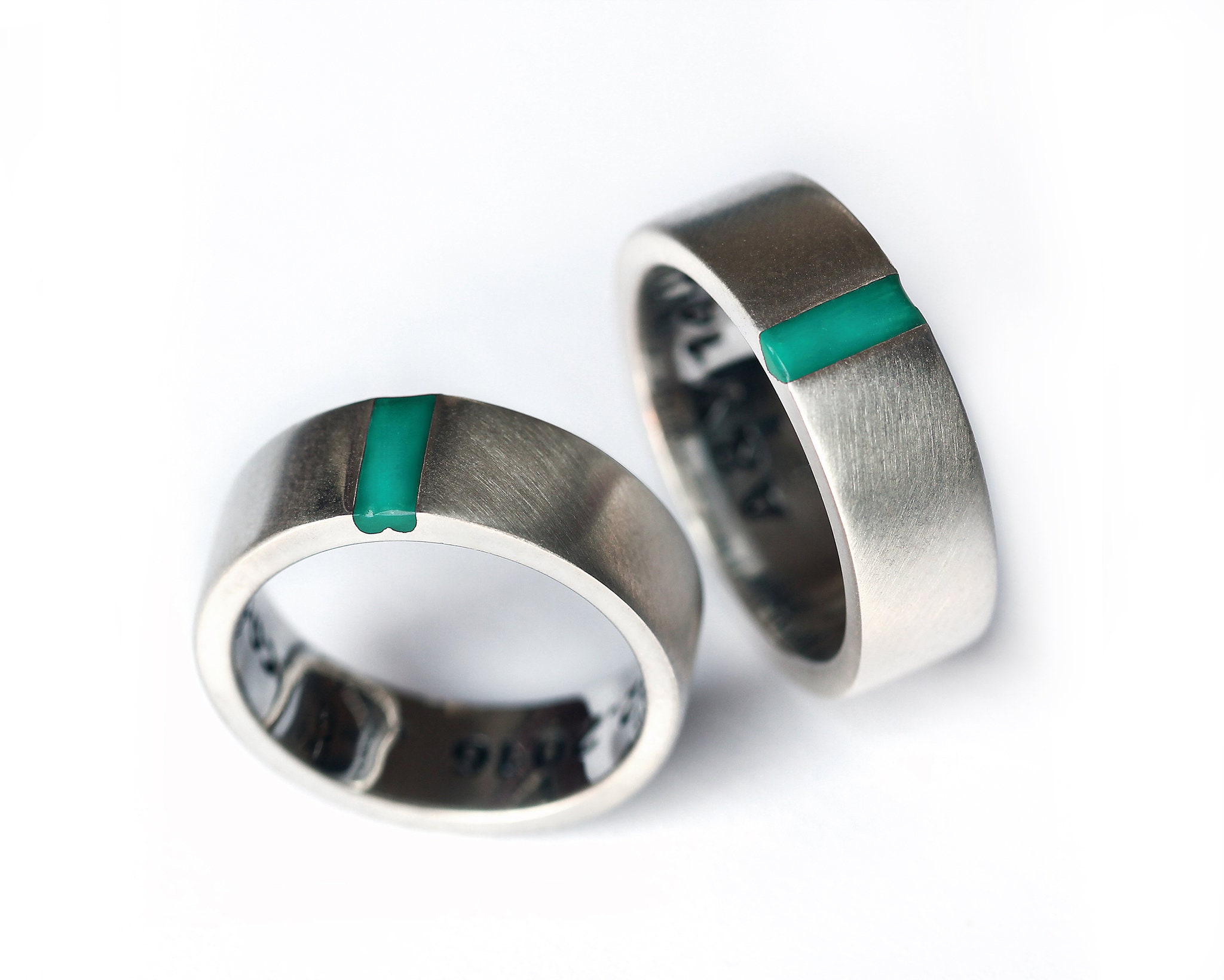 Matching Couple Ring 14k White Gold Wedding Bands Wide Band | Etsy