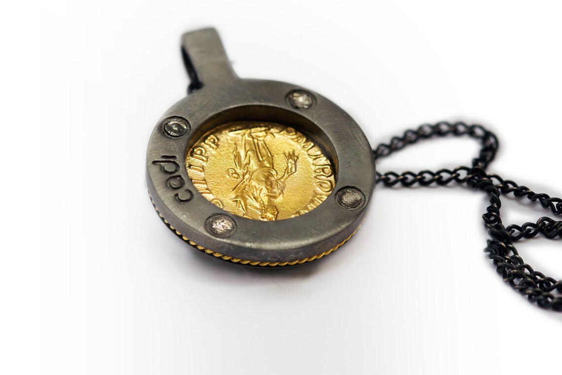 Mens Necklace - Mens Jewelry - Coin Pendant -black Jewelry-sterling ...