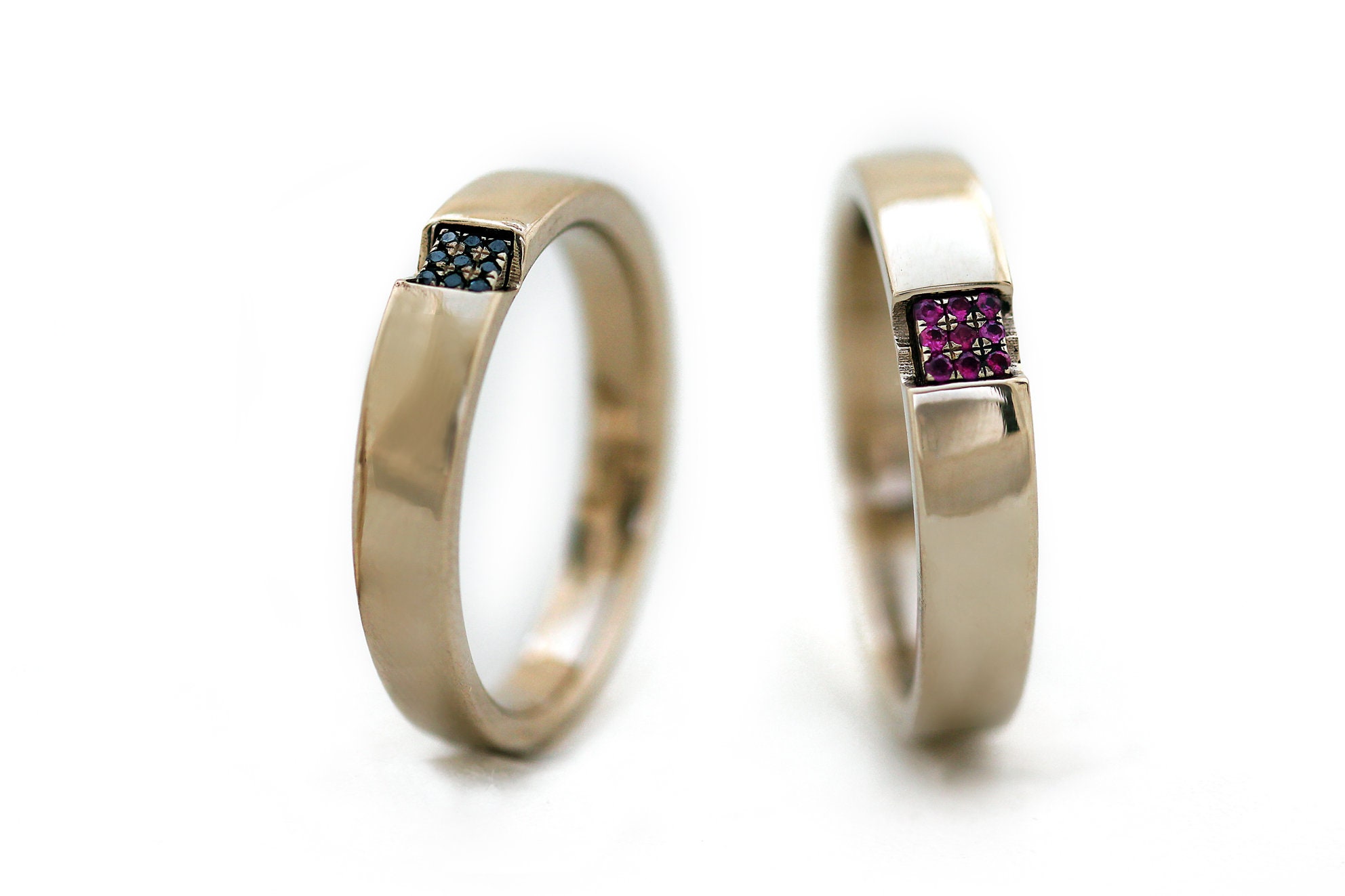 Engagement and Promise Rings, Matching Couple Wedding Bands Set, Small ...