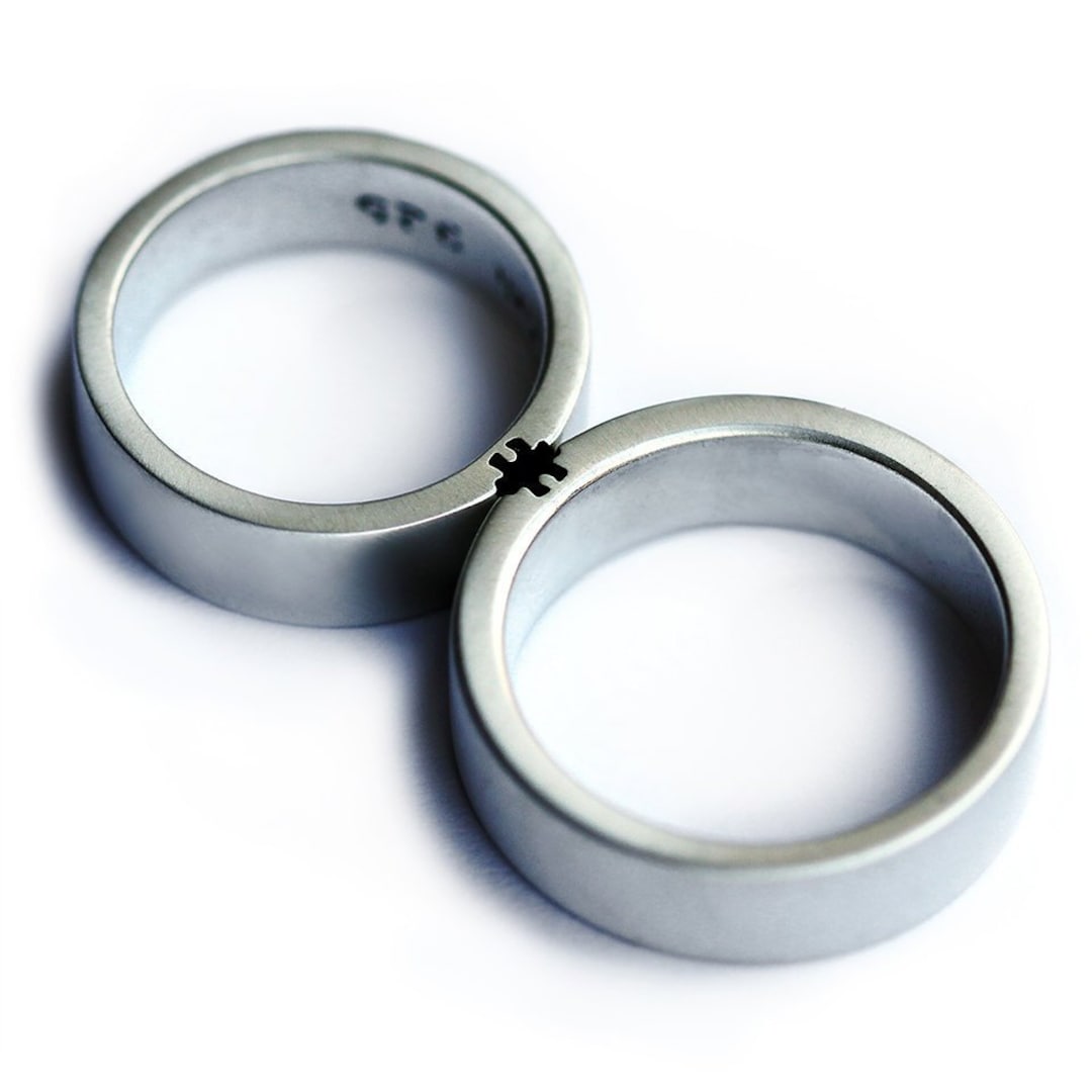 Puzzle Wedding Band, Silver Couple Ring Set, His and Her Promise Rings ...