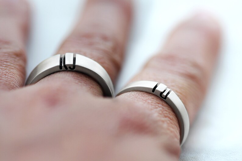 Initial Couple Rings His and Her Set of Two Rings 2 Unique | Etsy