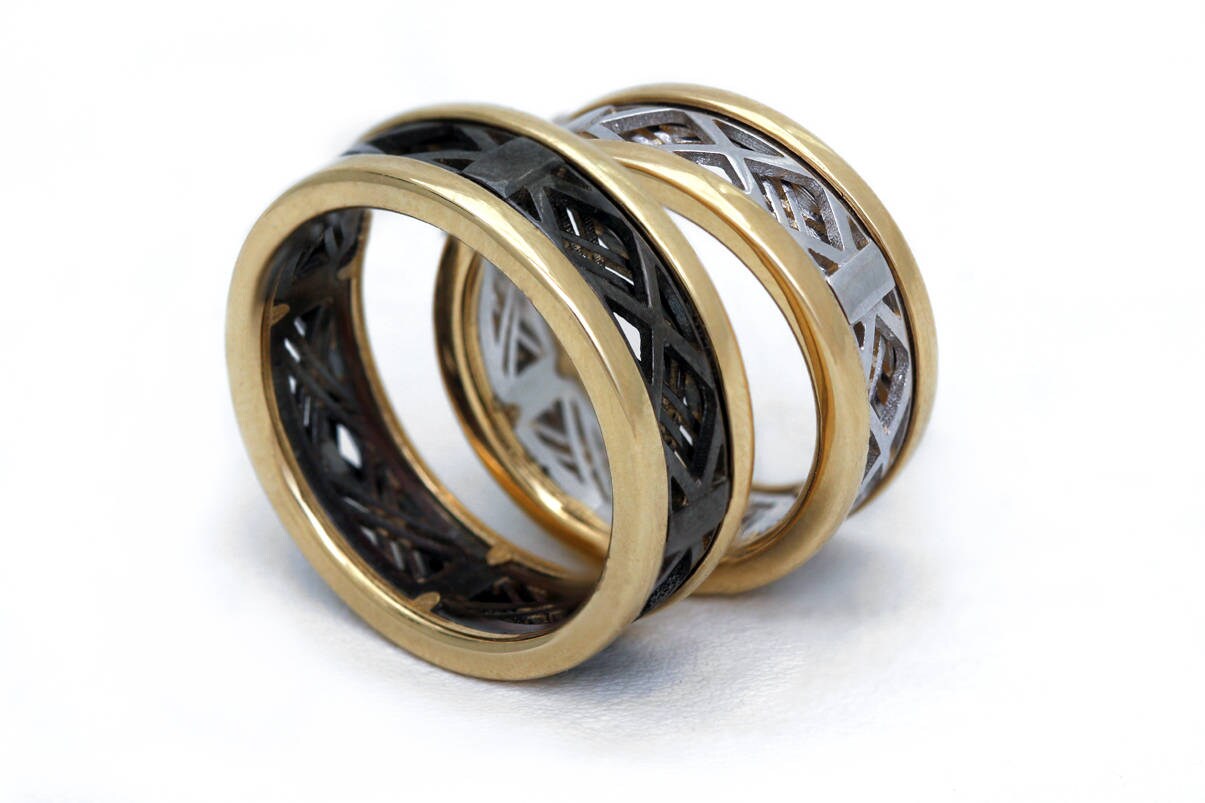 Unique engagement rings set Matching wedding bands 14K Gold | Etsy