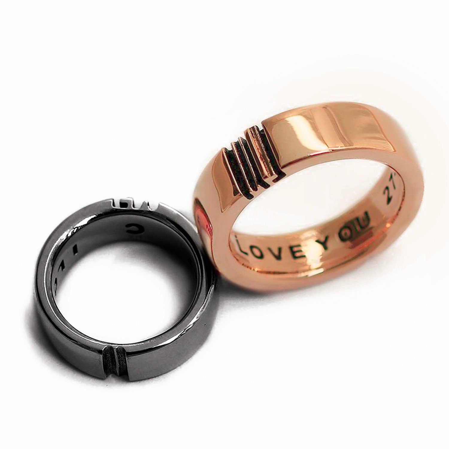 Black Wedding Rings Couple Ring Set Groove Ring Black and | Etsy