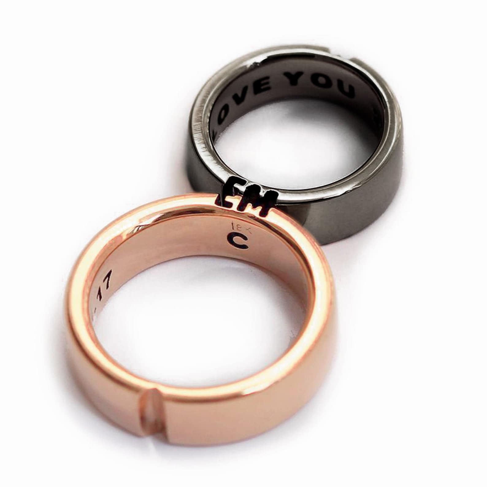 Black Wedding Rings, Couple Ring Set, Groove Ring, Black and Rose Gold ...