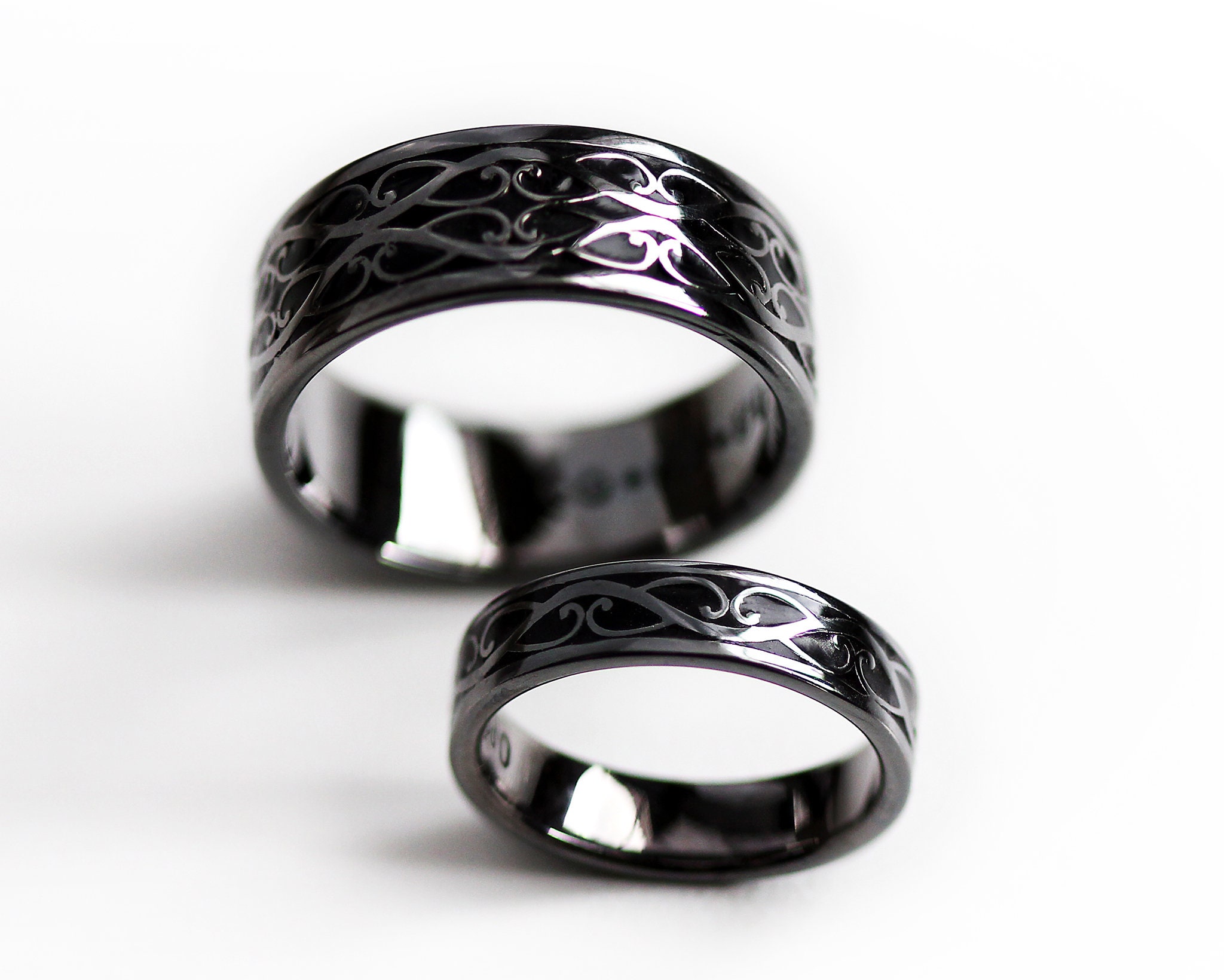 Black Wedding Rings Set, Viking Wedding Ring, Black Enamel Ring ...