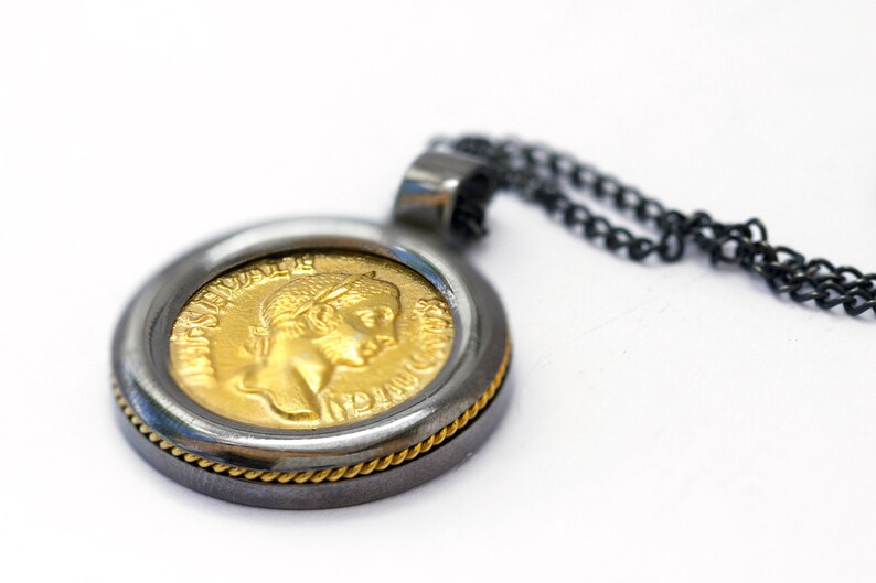 Mens Necklace - Mens Jewelry - Coin Pendant -black Jewelry-sterling ...