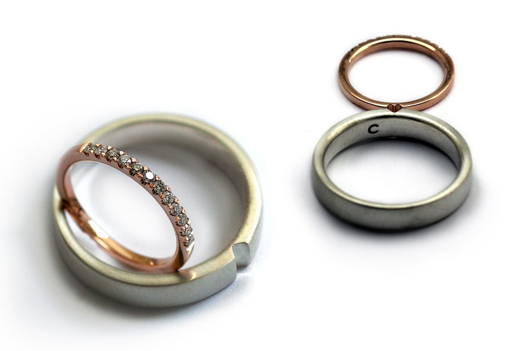 Mixed Metal Wedding Bands Set, His and Hers Unique Matching Wedding ...