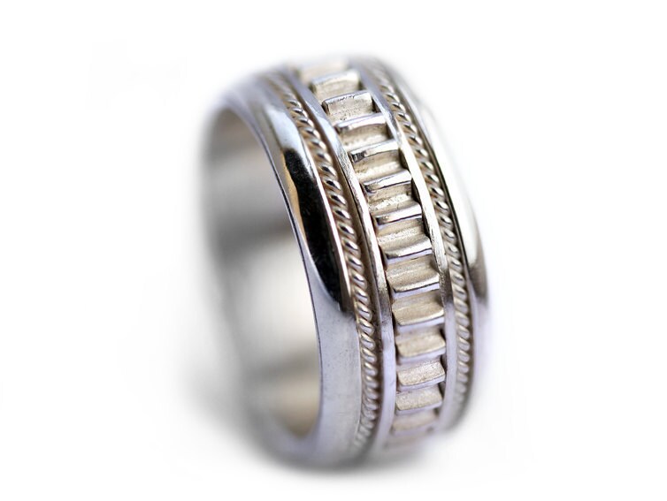 Mens silver wedding band wedding ring modern ring filigree | Etsy