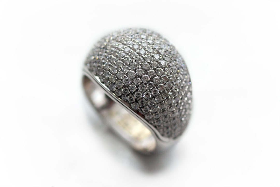 Pave Diamond Ring, Gold BIG Bling White Diamond Ring, Pave Dome ...