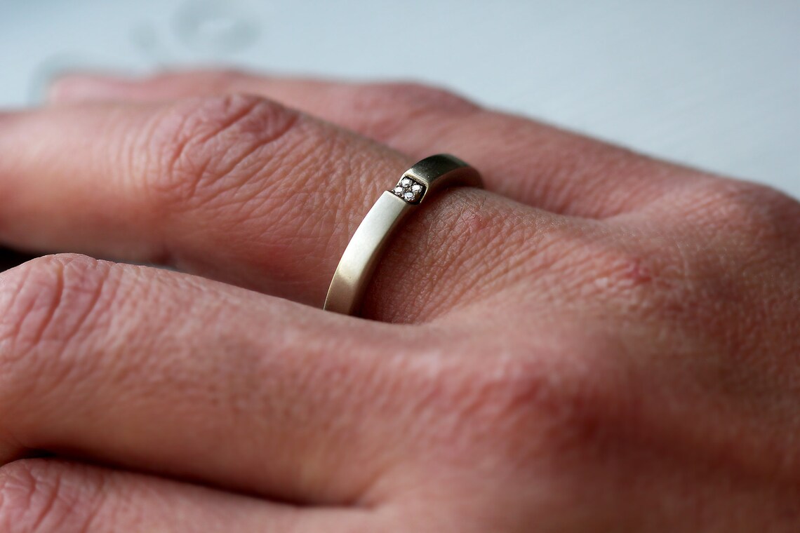 COUPLE Rings-thin Wedding Band White Gold Natural Look in - Etsy