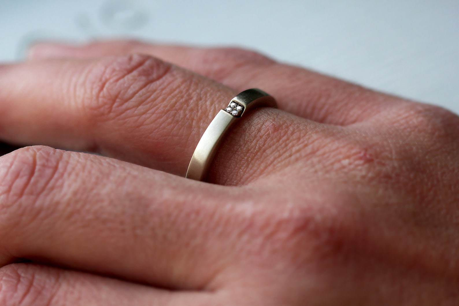 COUPLE Rings-thin Wedding Band White Gold Natural Look in - Etsy