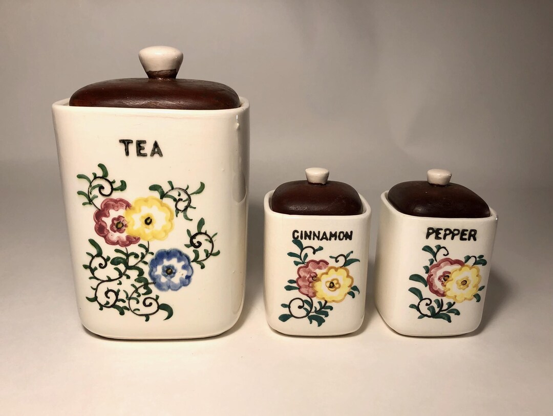 Vintage Kitchen Ceramic Canisters - Tea, Cinnamon, Pepper - Etsy