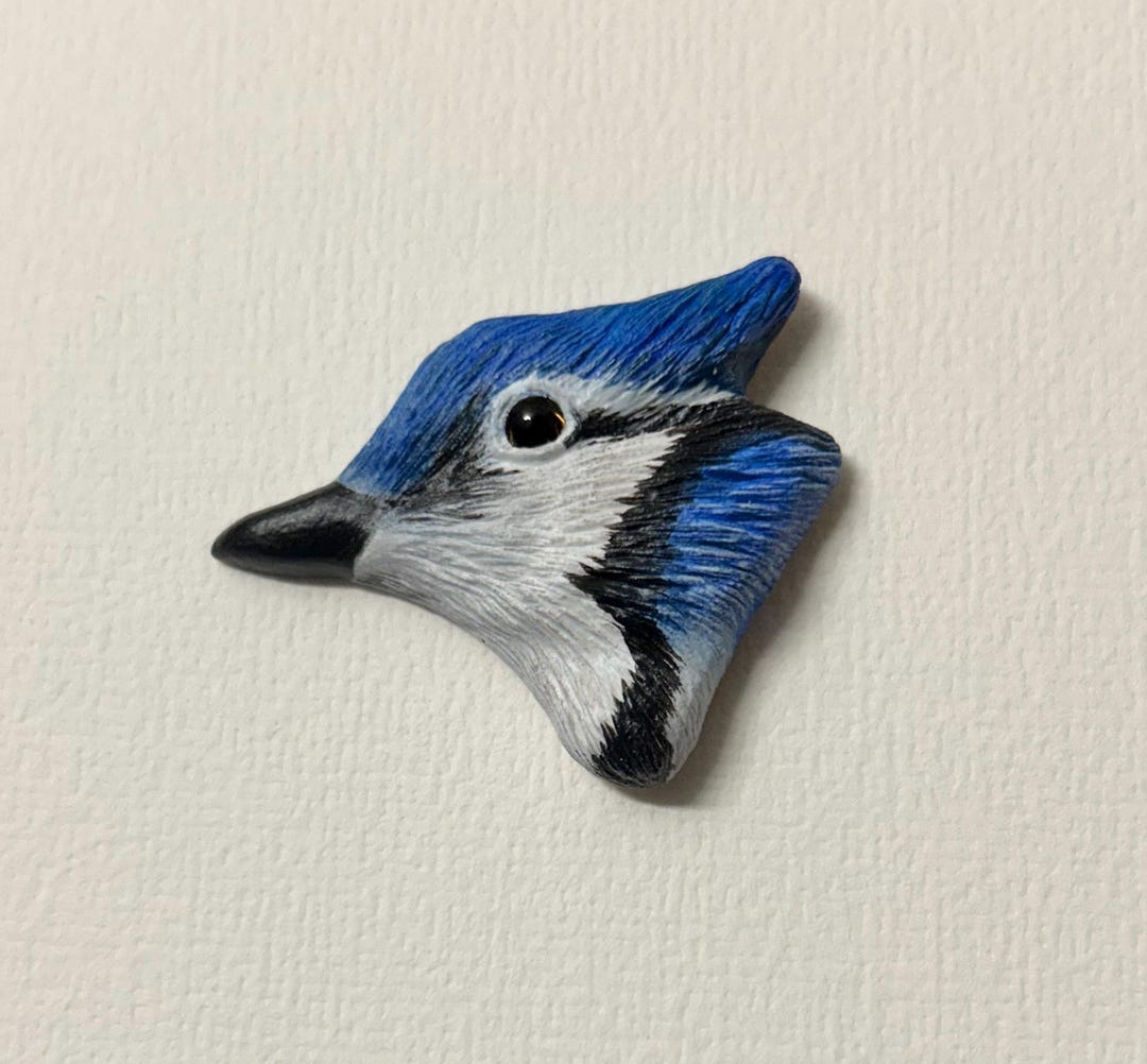 Blue Jay Pin Hand Wood Carved Hand Painted - Etsy