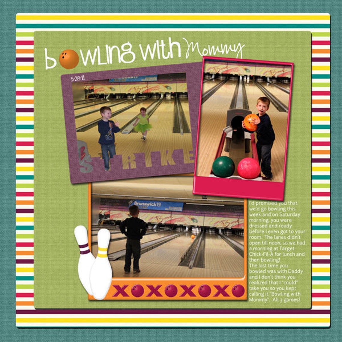 Strike Kit Bowling Themed Digital Scrapbook Kit Instant - Etsy