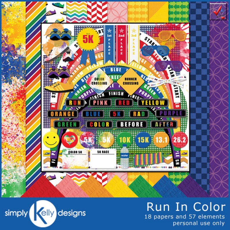 Run in Color Color Race Digital Scrapbook Kit Instant - Etsy