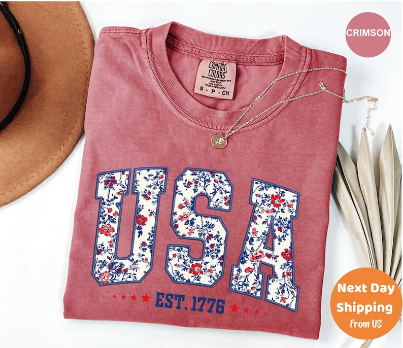 Comfort Colors® USA Shirt, Flower USA Shirt, United States Shirt, 4th ...